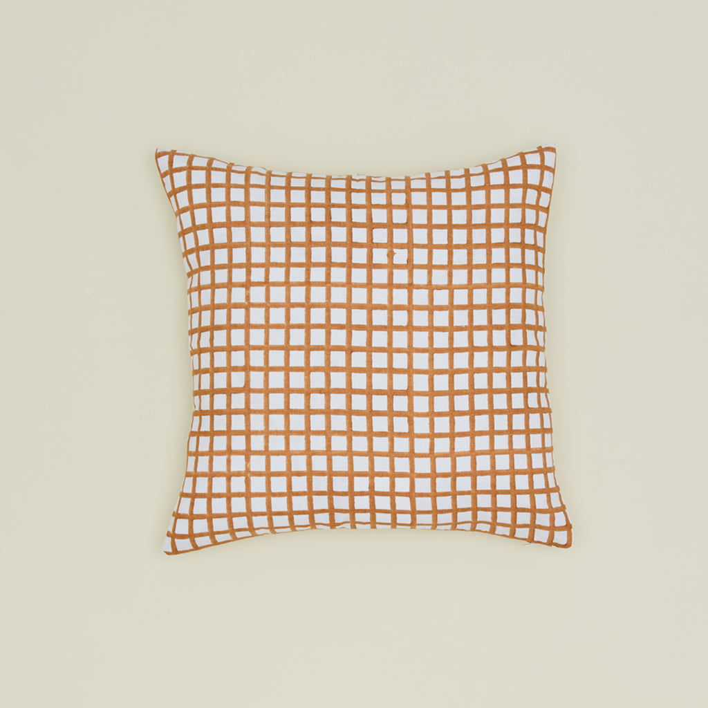 Block Printed Grid Pillow Cover - Ochre Grid – Hawkins New York