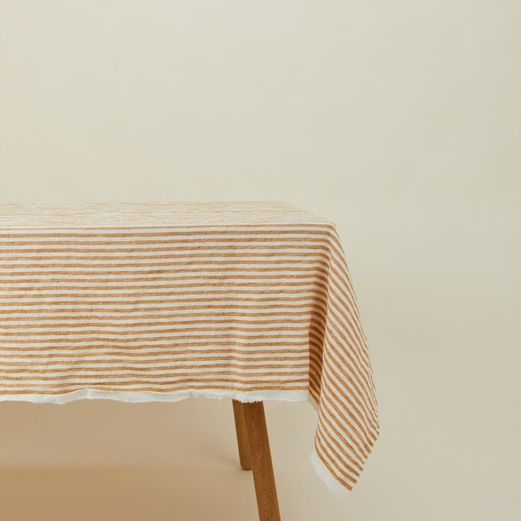 Leon Striped Linen Tablecloth - Yellow – Hawkins New York